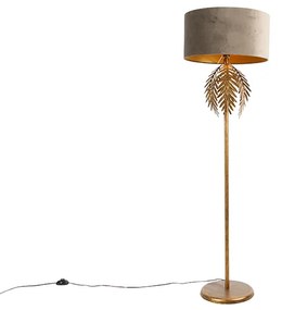 Vintage stojací lampa zlatá se sametovým odstínem taupe 50 cm - Botanica