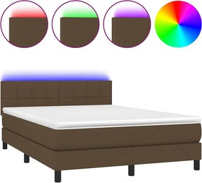 Box spring postel s matrací a LED tmavě hnědá 140x190 cm textil 3133152