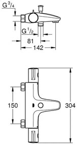 Grohe Grohtherm 800 Vanová termostatická baterie, chrom 34568000