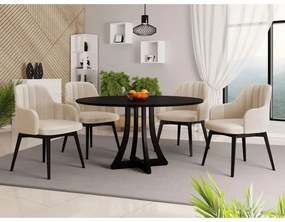 Kulatý stůl Dagerto FI 120 se 4 židlemi ST105 05, Barva: bílý lesk / černý lesk, Potah: Magic Velvet 2219
