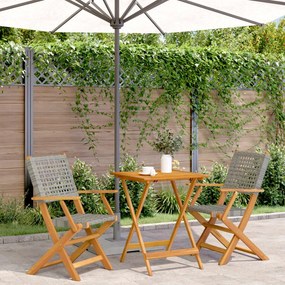 3dílný bistro set šedý polyratan a masivní dřevo 3281803
