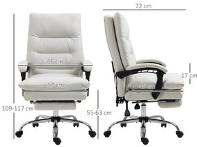Kancelářská židle Vinsetto s masážní funkcí, s opěradlem sklopným o 135°, výškově nastavitelná, nosnost 120 kg koženka 65x72x109-117cm krémová bílá| …