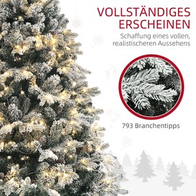 HOMCOM Umělý vánoční stromek, 180 cm, LED světla, pokrytý sněhem, nehořlavý, kov