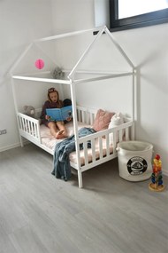 Vingo Dětská domečková postel bílá včetně matrace a roštu, 80 x 160 cm Barva: postel s šedou střechou