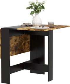 HOMCOM skládací jídelní stůl, skládací stůl s klapacími křídly pro malé prostory 103x76x73,5 cm, černá a rustikální hnědá