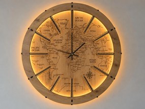 Li-Go "Mapa světa" světelné hodiny 230V 70 cm/dub světlý