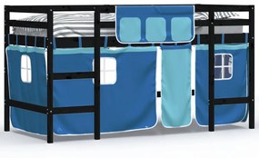 vidaXL Dětská patrová postel se závěsy modrá 80 x 200 cm borovice