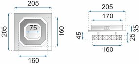 Toolight Křišťálová stropní lampa Square Plafon Glamour 8W - Neutrální 4000K - APP405-C APP406-C