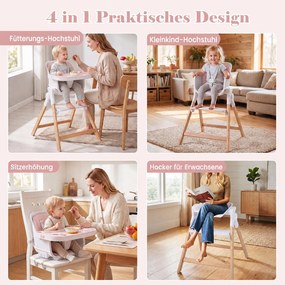 Costway Vysoká stolička baby 4 v 1 dětská vysoká židle skládací – růžový