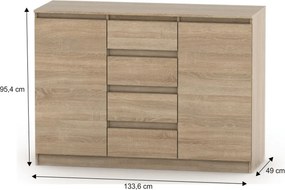 2 dveřová komoda se 4 šuplíky, dub sonoma, HANY NEW 010