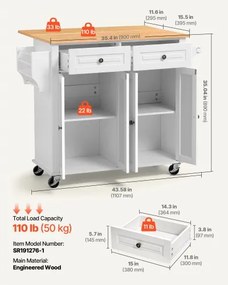 Kuchyňský ostrůvek s úložným prostorem, Se 2 zásuvkami VEVOR – 900 × 395 × 15 mm