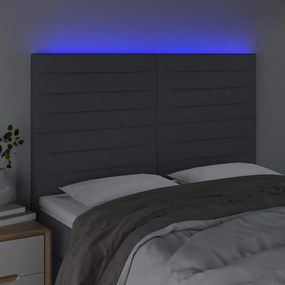 Čelo postele s LED tmavě šedé 144x5x118/128 cm textil 3122563