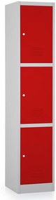 Rauman Kovová šatní skříň 3 boxy, 38 x 45 x 185 cm, cylindrický zámek - červená