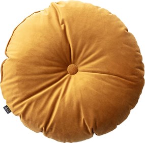 Sametový polštář s knoflíkem barva žlutá látka lesklé, sametová