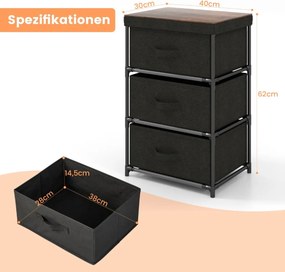 Costway Noční stolek s látkovými zásuvkami s kovovým rámem – 40 × 30 × – černý