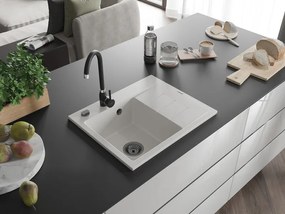 Mexen Ben, 1-komorový granitový dřez 600x500x190 mm, levý + černý sifon, bílá, 6522605000-20-B