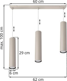 Závěsné svítidlo Tuba, 3x béžové kovové stínítko