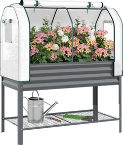 Outsunny vyvýšený záhon s PE krytem — pozinkovaný kovový květináč s výstelkou a spodní policí, 167 l, 120 × 55 × 140 cm, tmavě šedý | Aosom