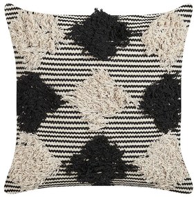 Tkaný bavlněný polštář s geometrickým vzorem 50 x 50 cm béžový/černý BHUSAWAL Beliani