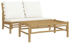 2dílná zahradní sedací souprava krémově bílé podušky bambus