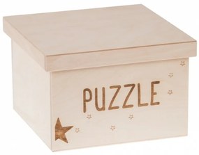 Dřevěný box na hračky - Puzzle gravír malý