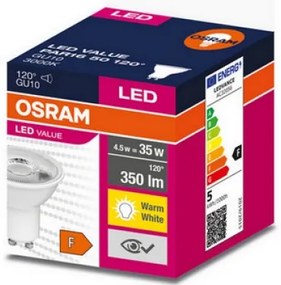 LED žárovka GU10 PAR16 OSRAM VALUE 4,5W (35W) teplá bílá (3000K), reflektor 120°