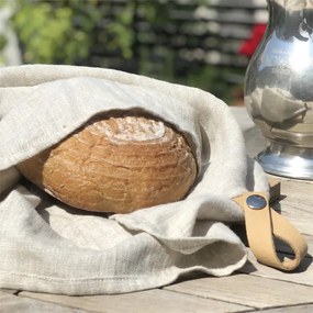 Lněný vak na chleba / sáček na pečivo s koženým poutkem - Přírodní světlý (Oatmeal) Rozměr mix: 45x55 cm