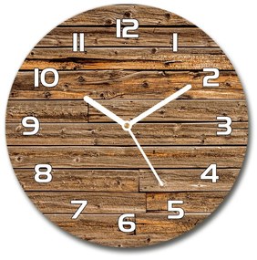 Wallmuralia Skleněné hodiny kulaté Dřevěná stěna fi 30 cm