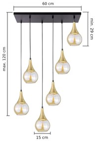 Lustr na lanku LACRIMA HONEY 6xE27/60W/230V černá/zlatá/kouřová béžová