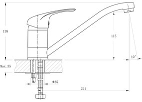 Bruckner HOFFER stojánková dřezová baterie, 221mm, otočné ramínko, chrom 424.050.1