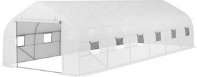 Outsunny Tunelový Skleník 24 m² s PE Krytem a Pozinkovaným Ocelovým Rámem Ø 24 mm 12 Zelených Oken a Rolovacích Dveří 8 x 3 x 2 m Bílá