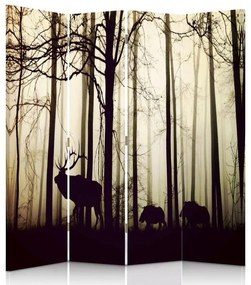 Ozdobný paraván Jelen v lese Fog Brown - 145x170 cm, čtyřdílný, klasický paraván