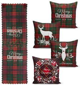 Sada 4 vánočních povlaků na polštář a běhounu na stůl Minimalist Cushion Covers Tartan Christmas