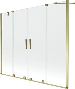 Mexen Velar Duo, 2-křídlová posuvná vanová zástěna 180 x 150 cm, 8mm čiré sklo, zlatý lesklý profil, 896-180-000-02-50