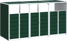 vidaXL Box na 3 popelnice 216 x 81 x 115 cm ocel [4006182] Barva: Zelená