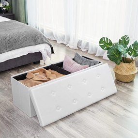 Puf 38 x 110 x 38 cm, skládací úložný otoman z umělé kůže, bílý