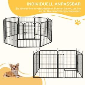 Kovový venkovní výběh pro štěňata PawHut s dvířky 79x79cm přizpůsobitelný černý pro psy a domácí zvířata | Aosom.de