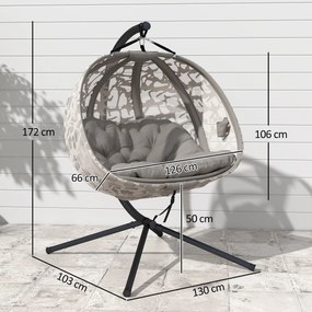 Závěsné křeslo Outsunny 2místné závěsné křeslo s polštářem skládací závěsná houpačka do 240 kg polyester ocel písková barva