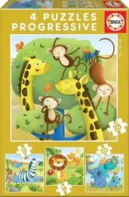 EDUCA Puzzle Divoká zvířata 4v1 / (12  16  20  25 dílků) / od 3 let