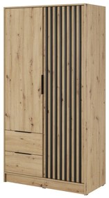 Šatní skříň Nelly 2D: artisan dub s lamelami, 105 cm