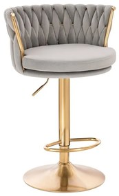 LuxuryForm DESIGN Barová židle LYON VELUR na zlaté kulaté podstavě - světle šedá