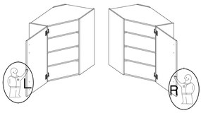 STILO bs | horní skříňka 60x60 GN-90 1F rohová se 3 policemi | 60x60 cm | bílá/šedá | UNI dvířka