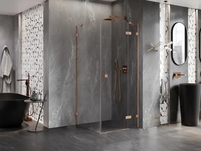 Mexen Lunar, výklopný sprchový kout pravý 90 x 90 cm, 8mm čiré sklo, profil měděná matná, 834-090-090-65-00-P