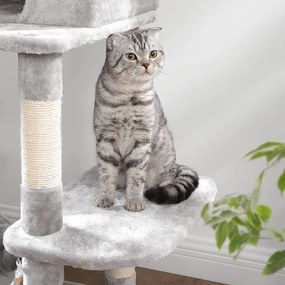 Škrabací sloup pro kočky, kočičí strom se závěsným lůžkem 154 cm, světle šedý | feandrea