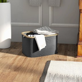 HOMCOM Skládací koš na prádlo 36L s drážkovanými madly, úložný box na špinavé prádlo do koupelny, ložnice a prádelny, černý | Aosom