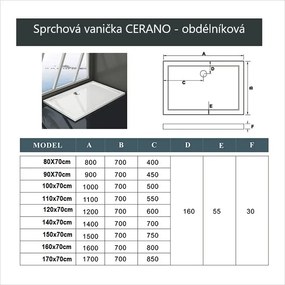 CERANO - Sprchová vanička z litého mramoru obdélníková Piato - bílá matná - 120x70 cm