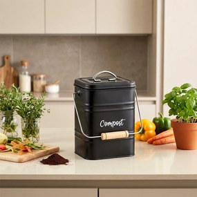 VILDE Kuchyňský kompostér s uhlíkovým filtrem, na bio odpad, kovový, černý, 3,5 l