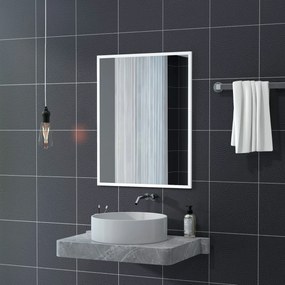 HOMCOM Obdélníkové Zrcadlo Koupelnové Zrcadlo 70x90 cm Dekorativní Zrcadlo pro Obývací Pokoj, Předsíň, Chodbu Horizontálně nebo Vertikálně Bílé