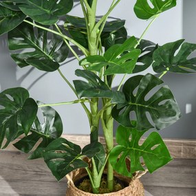 Umělá rostlina Outsunny 100 cm Umělý Monstera s 21 listy a květináčem do domácnosti nebo kanceláře Zelená