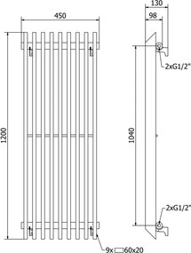 Mexen Aurora dekorativní radiátor 1200 x 450 mm, 917 W, černý - W212-1200-450-00-70